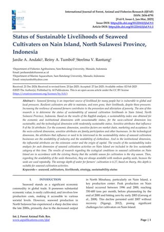 Status of Sustainable Livelihoods of Seaweed Cultivaters on Nain Island, North Sulawesi Province ...