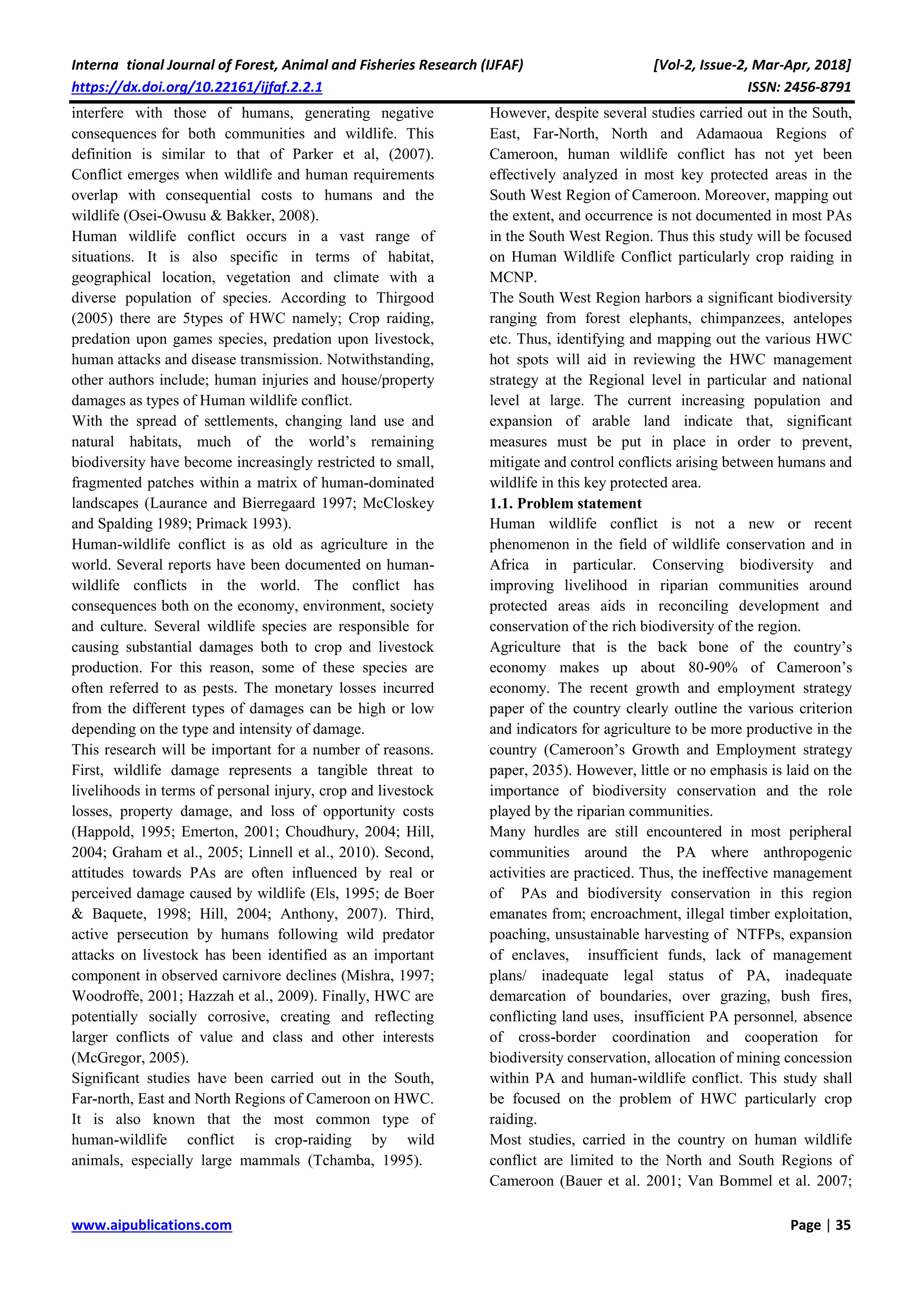 1 ijfaf mar-2018-5-human wildlife conflict causes | PDF