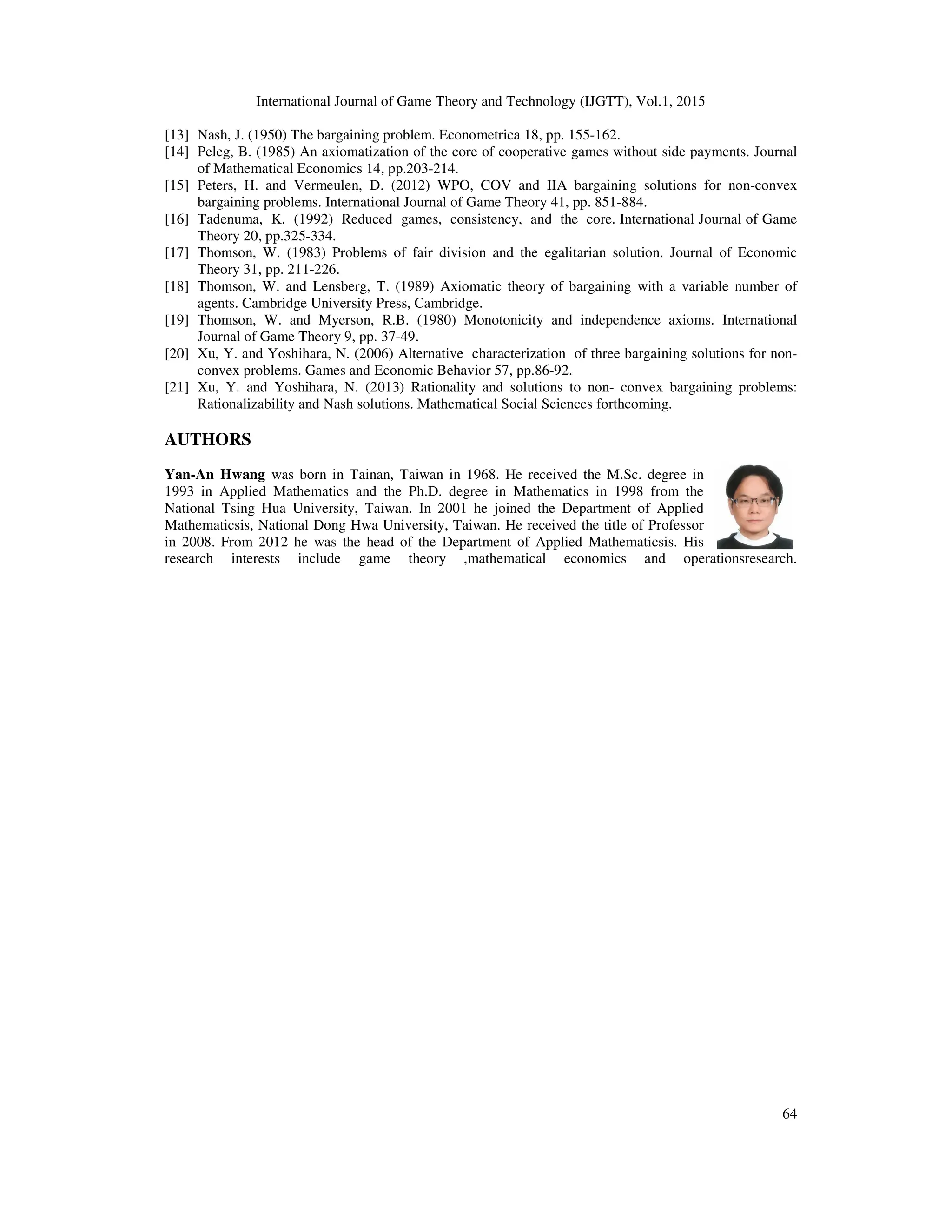 A CHARACTERIZATION OF THE EGALITARIAN CORRESPONDENCE IN THE CONTEXT OF BARGAINING PROBLEMS | PDF