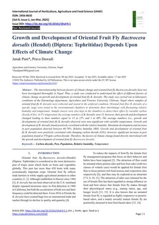 Growth and Development of Oriental Fruit Fly Bactrocera dorsalis ...