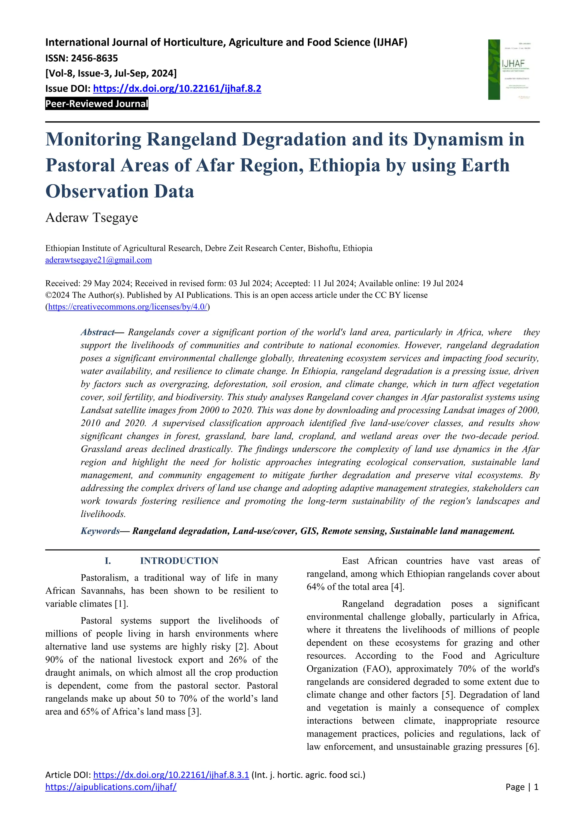 Monitoring Rangeland Degradation and its Dynamism in Pastoral Areas of ...