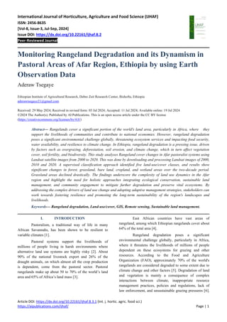 Monitoring Rangeland Degradation and its Dynamism in Pastoral Areas of Afar Region, Ethiopia by ...