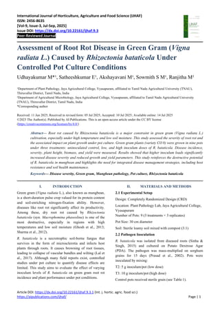Assessment of Root Rot Disease in Green Gram (Vigna radiata L.) Caused ...