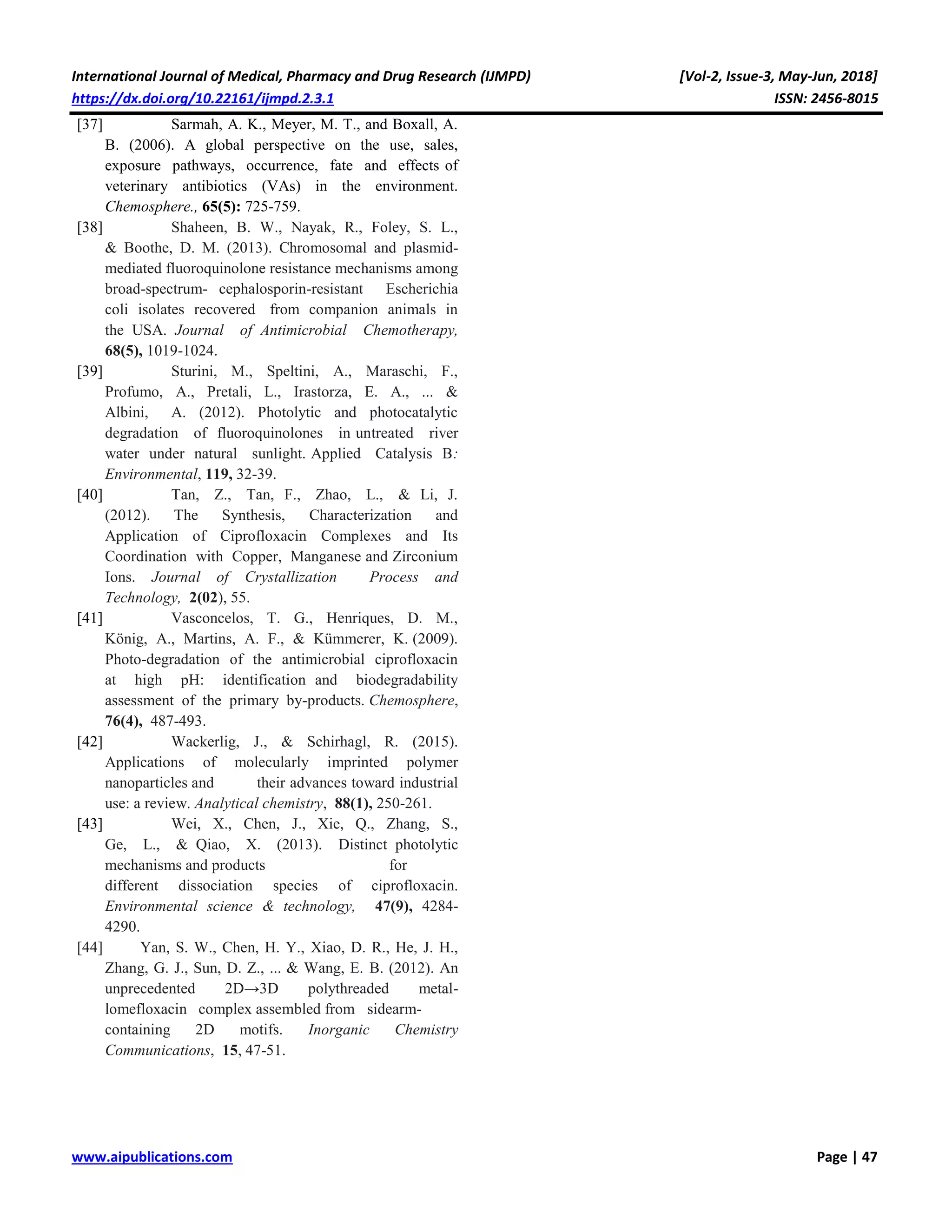 Removal of Ciprofloxacin (CIP) by bacteria isolated from hospital ...