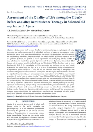 Assessment of the Quality of Life among the Elderly before and after ...