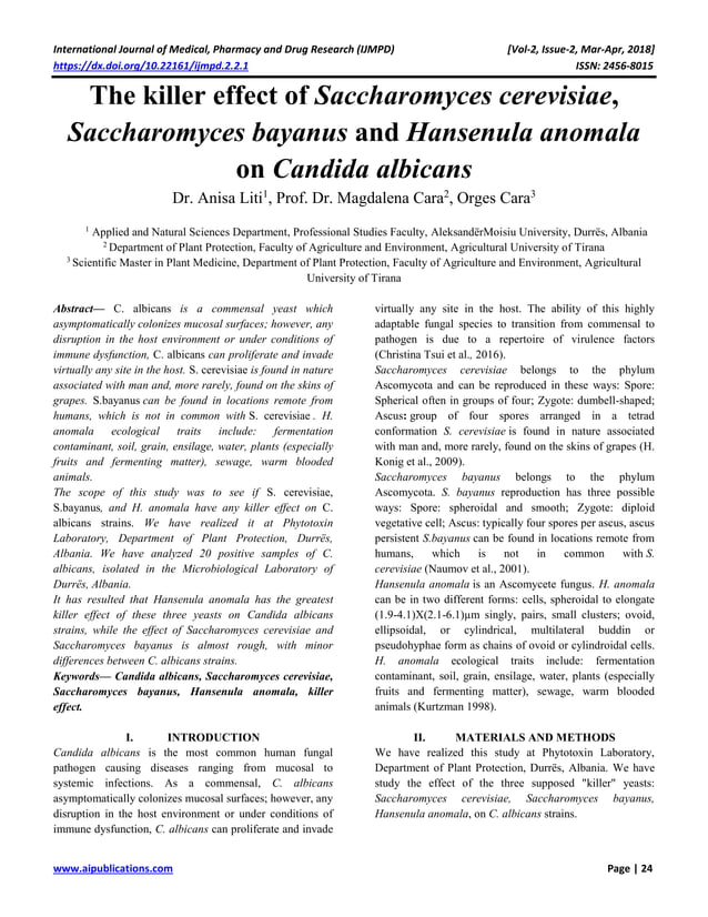 The killer effect of Saccharomyces cerevisiae, Saccharomyces bayanus ...