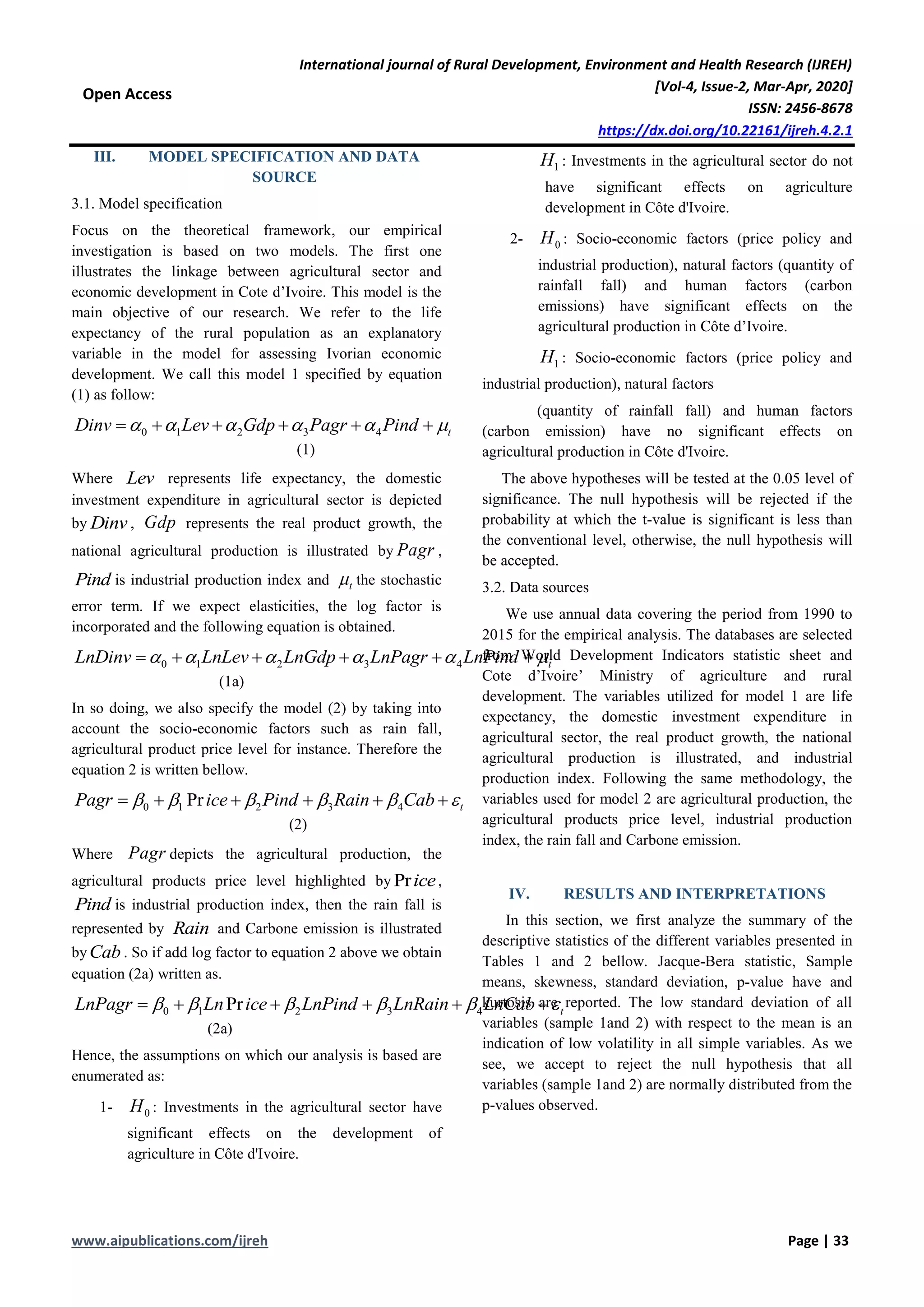 The agricultural Production and Economic Growth: Their effects in ...