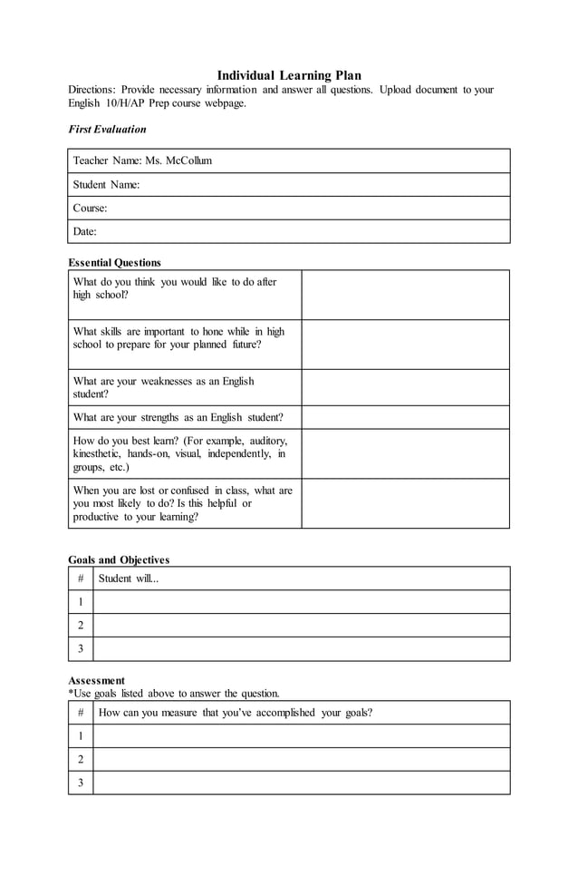 1 individual learning plan (editted) | PDF