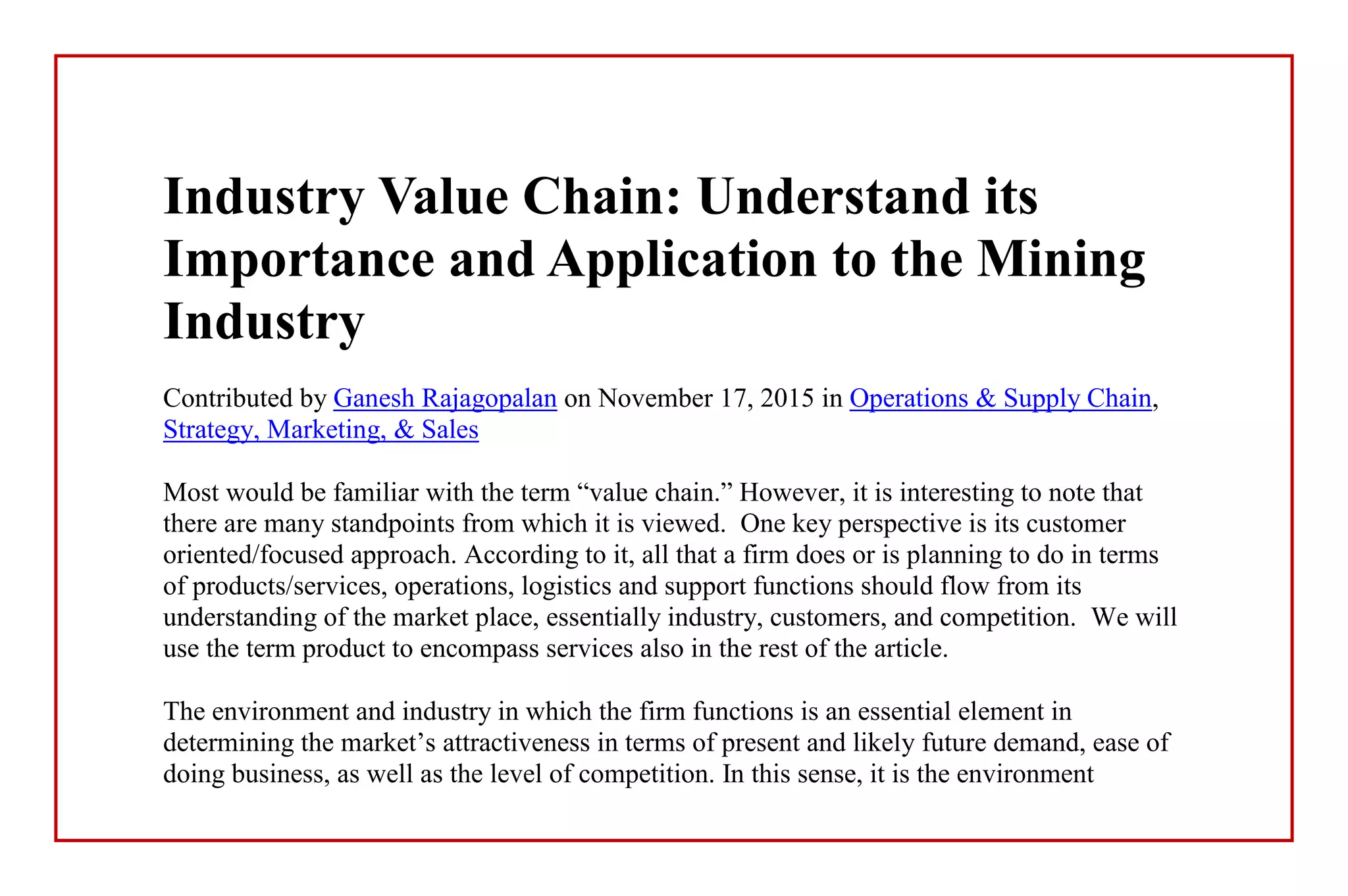 Industry Value Chain: Understand its Importance and Application to the ...