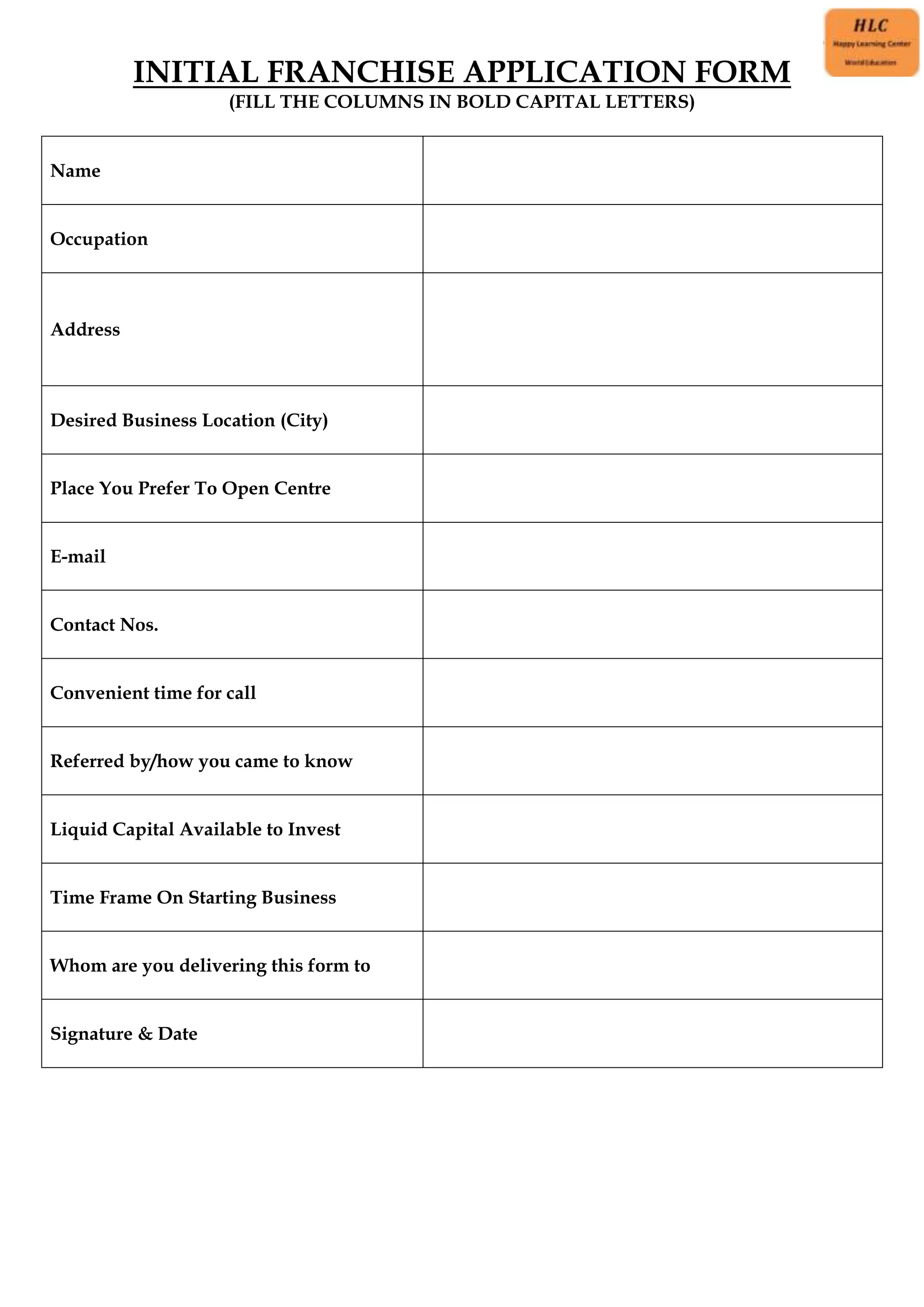 1) initial franchise application form | DOCX | Office Property | Real Estate