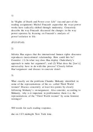 1)In Rights of Death and Power over Life” (second part of the r | PDF