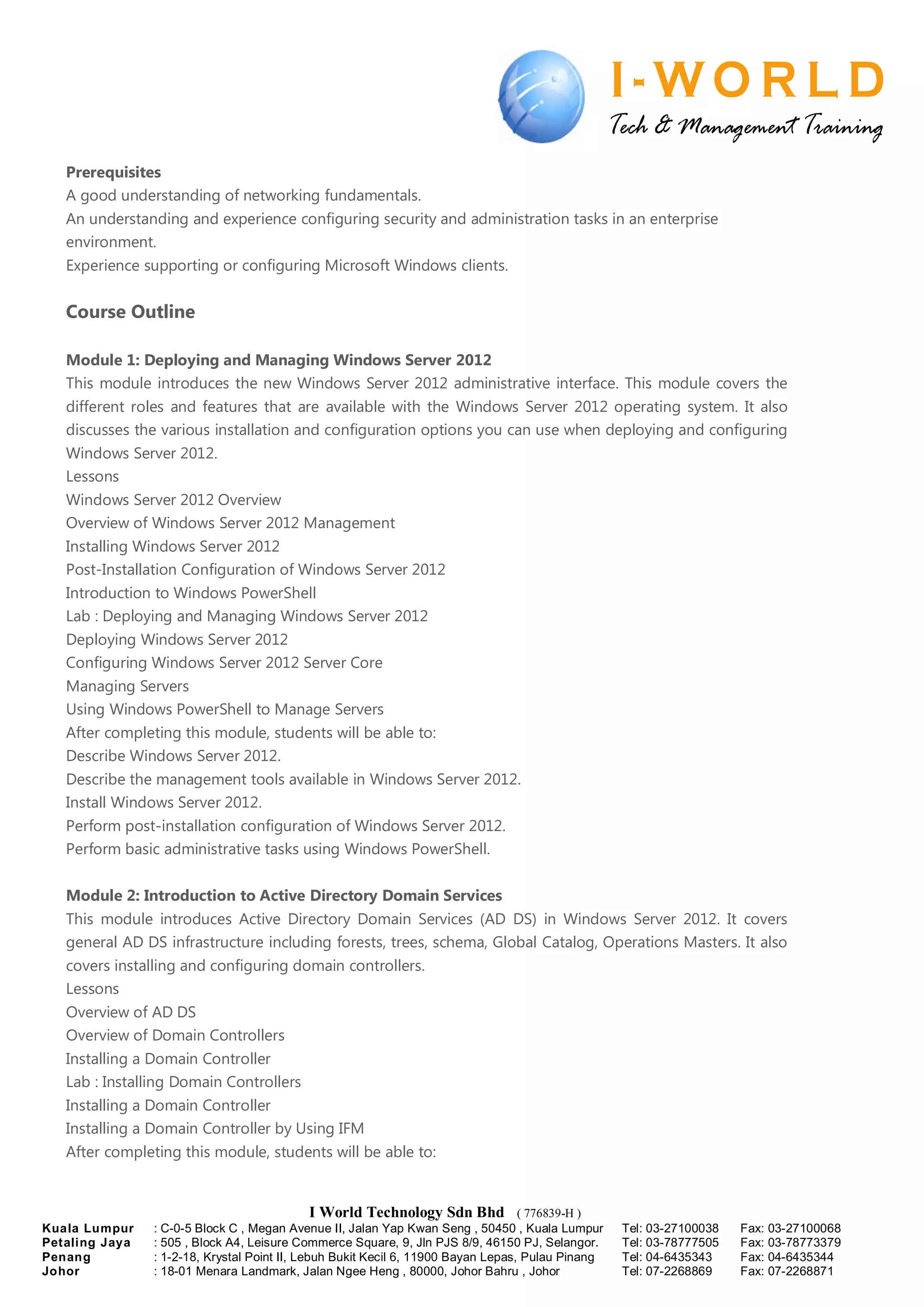 MCSA Windows Server 2012 installation and configuration by Iworld technologies | PDF