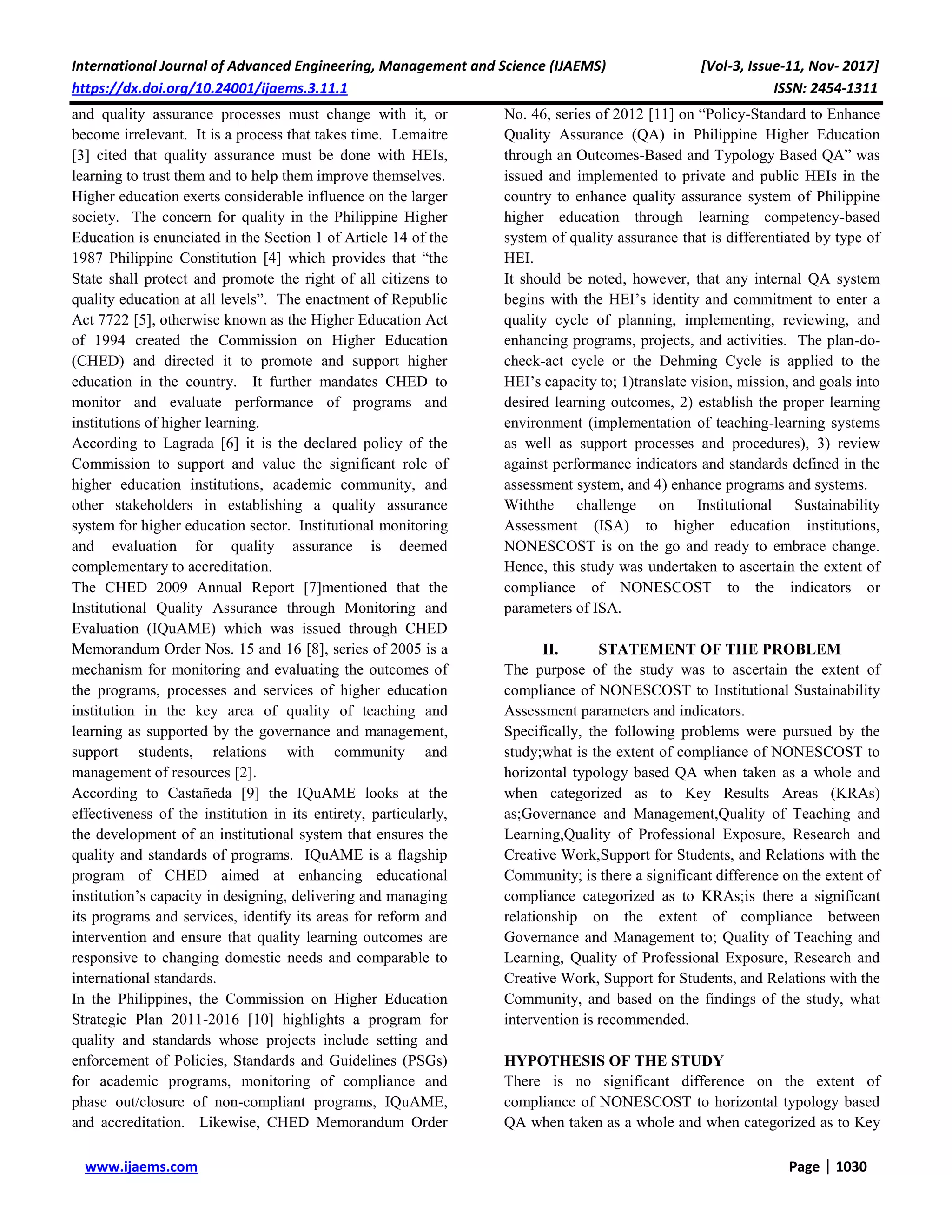 Institutional and Program Self-Evaluation (IPSE): Towards Institutional Sustainability ...