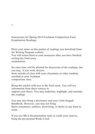 1 Instructions for Spring 2014 Freshman Composition .docx