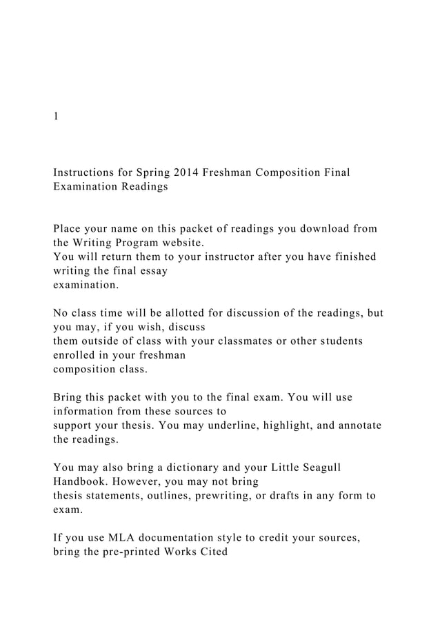 1 Instructions for Spring 2014 Freshman Composition .docx