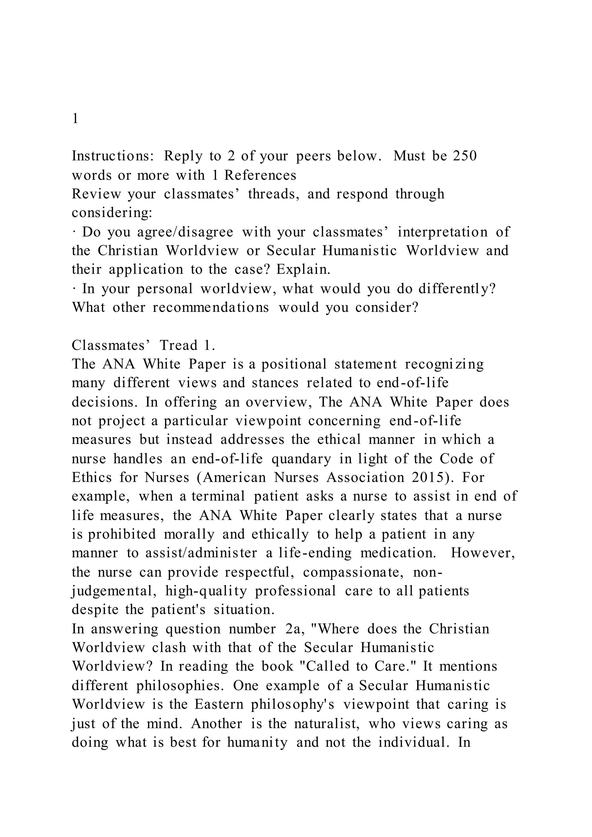 1 instructions reply to 2 of your peers below. must be 250 wo | PDF