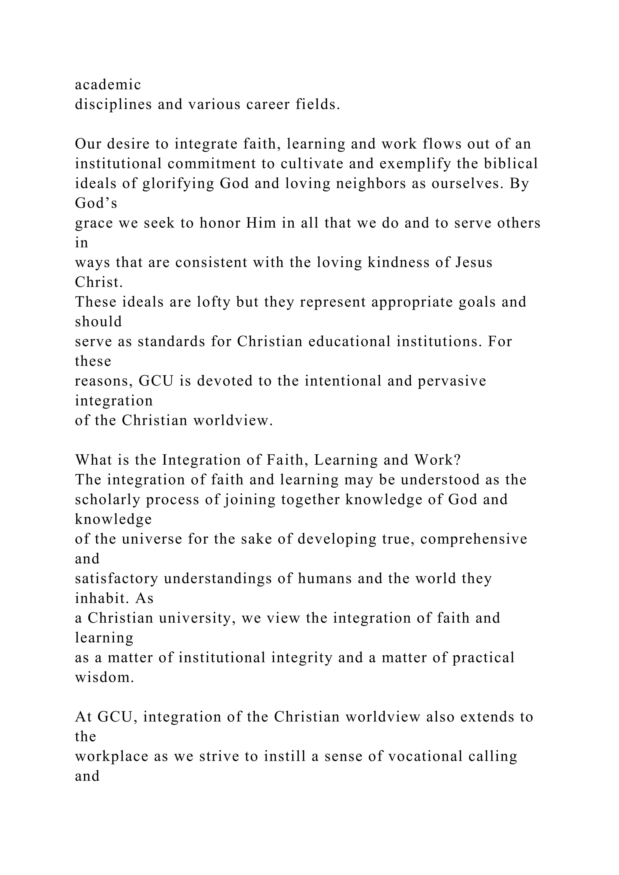 1INTEGRATION OF FAITH, LEARNING AND WORK AT GRAND CANYO.docx