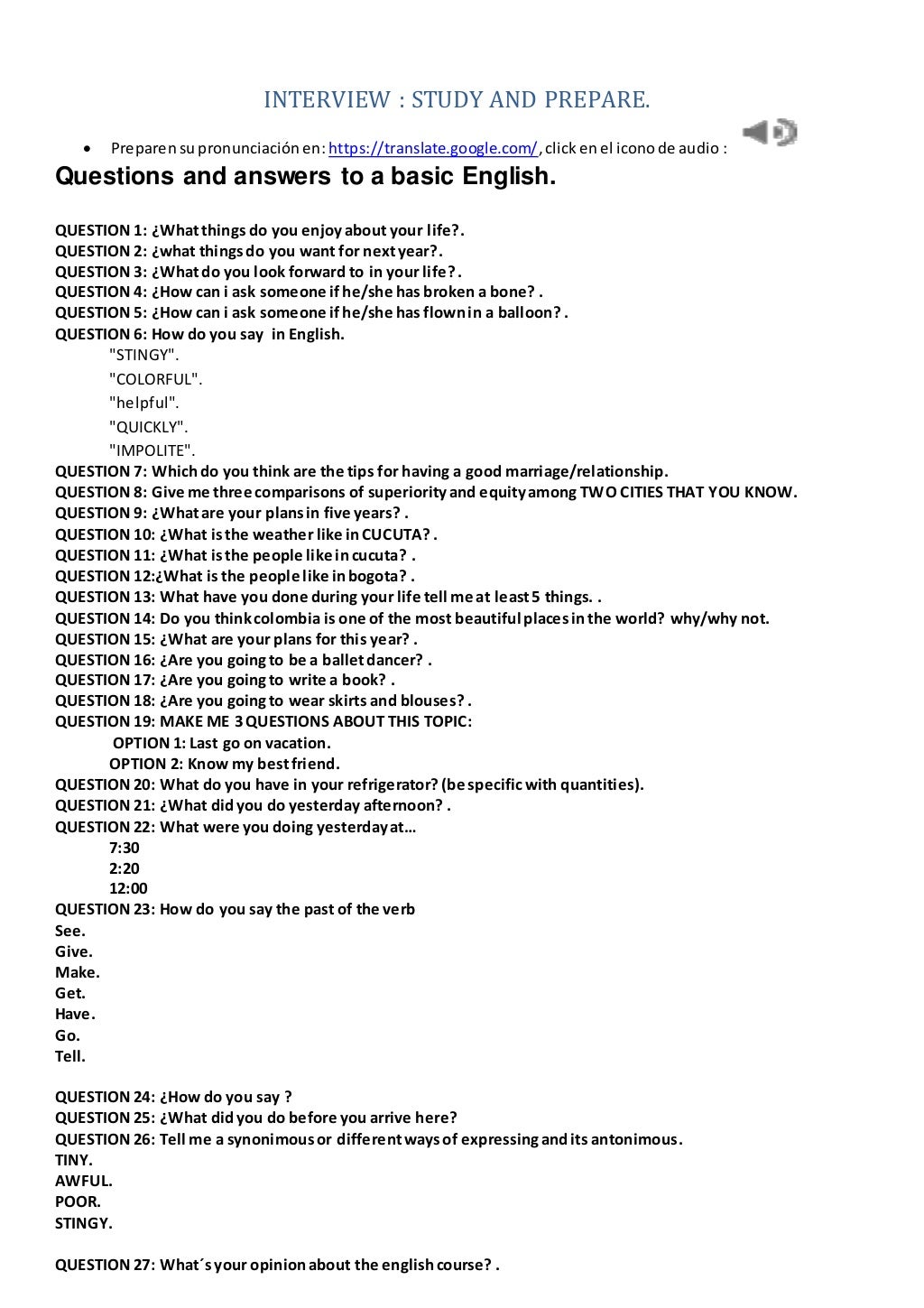 Interview english basic : entrevista ingles basico