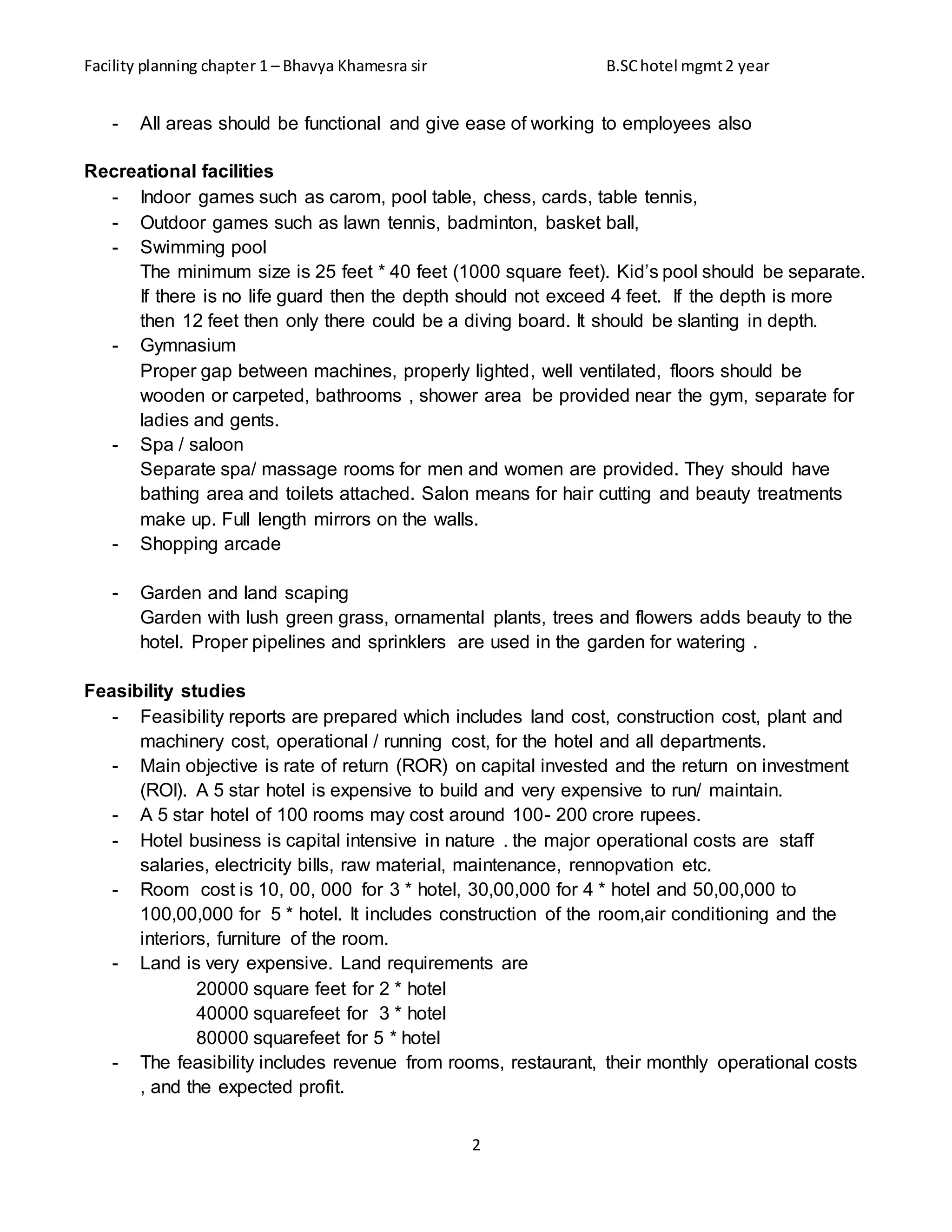 introduction to hotel facility planning : planning of hotels | DOCX