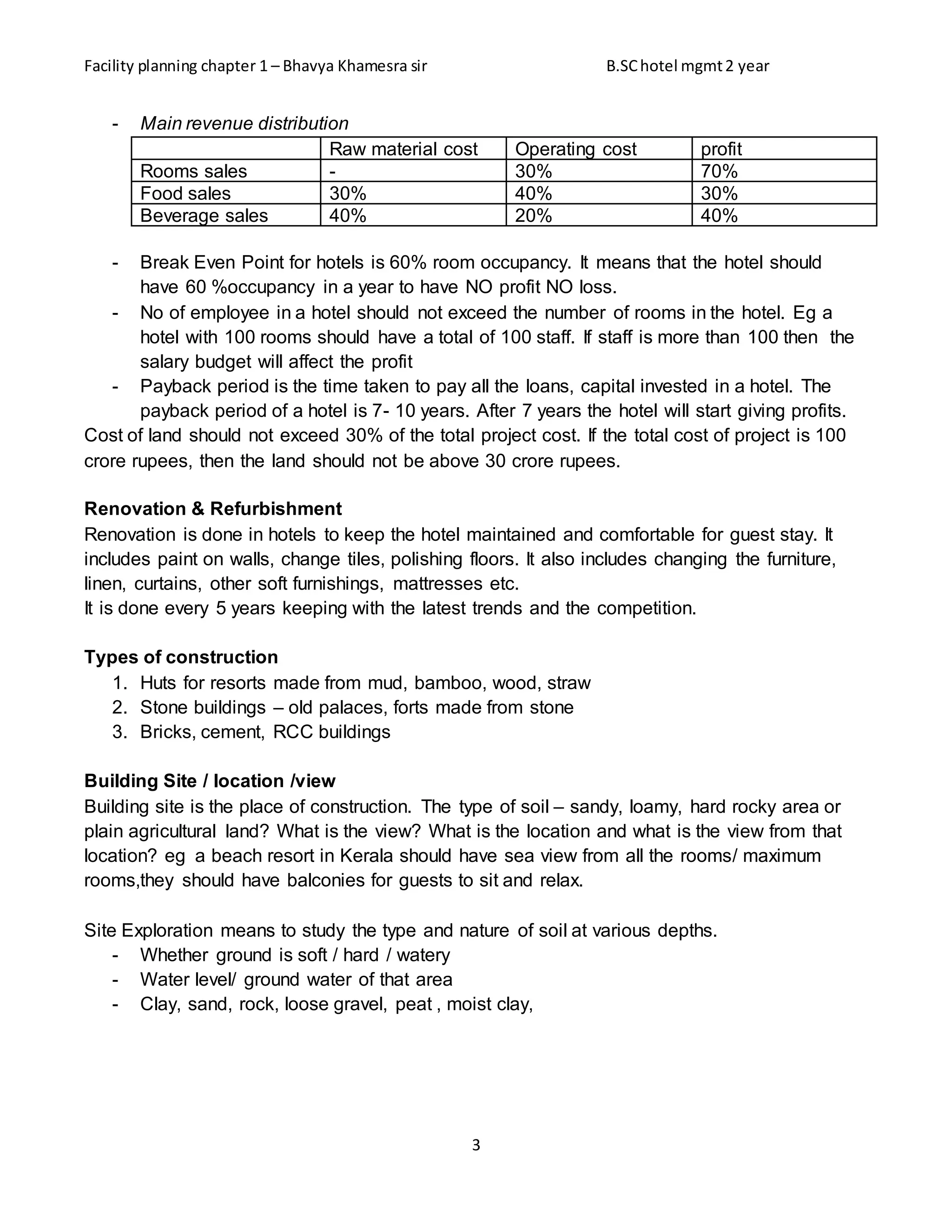 introduction to hotel facility planning : planning of hotels | DOCX