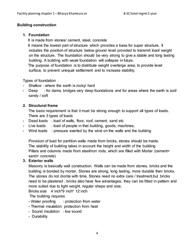 introduction to hotel facility planning : planning of hotels | DOCX ...