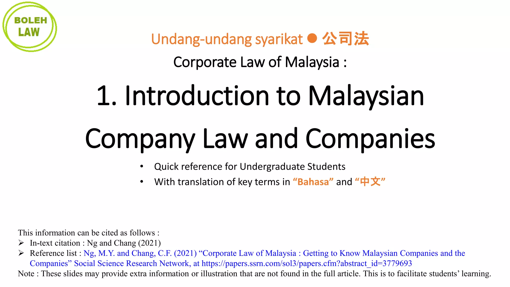 Introduction to Malaysian Company Law and Companies | PPTX