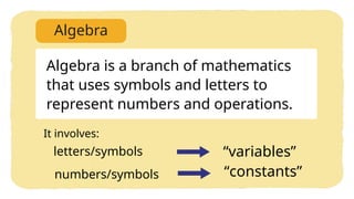 1 Introduction to Algebra Algebraic Expressions, Constants, and ...