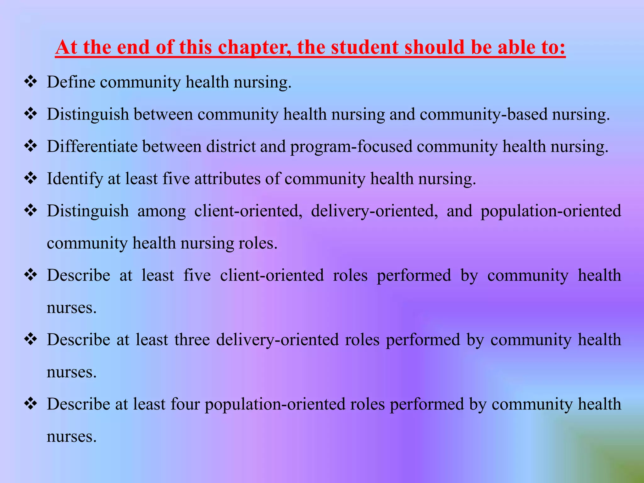 (1) introduction to community health nursing | PPTX