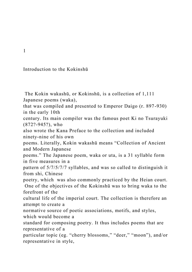 1 Introduction to the Kokinshū The Kokin wak.docx | Free Download
