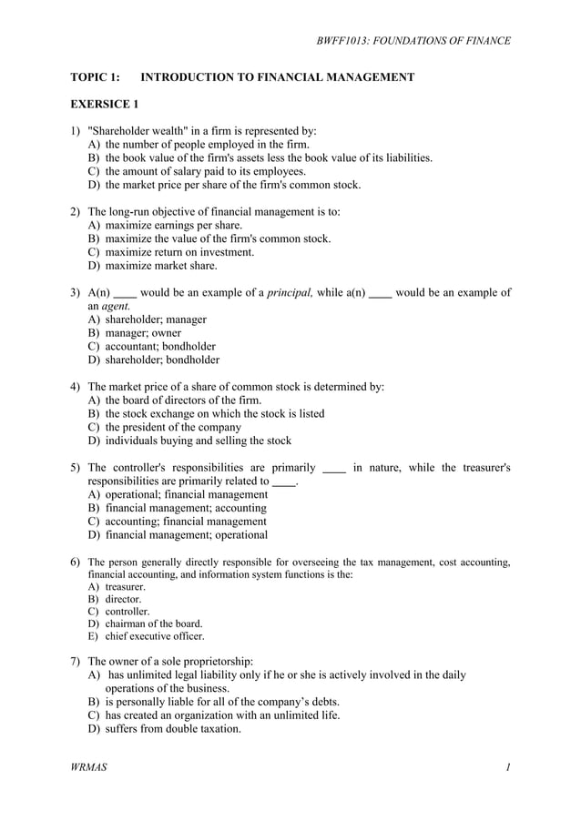 1 intro to_financial_mgmt - Basic Finance | PDF | Stocks and Bonds ...