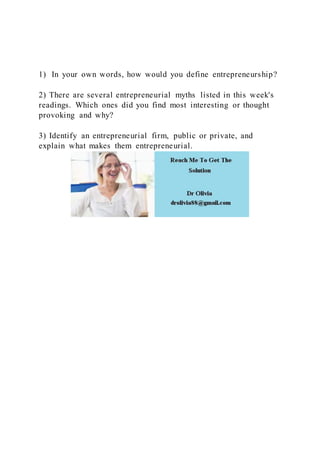 1) In your own words, how would you define entrepreneurship | DOCX | Startups | Business