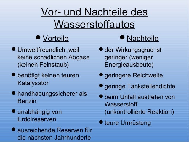 Vor Und Nachteile Wasserstoff