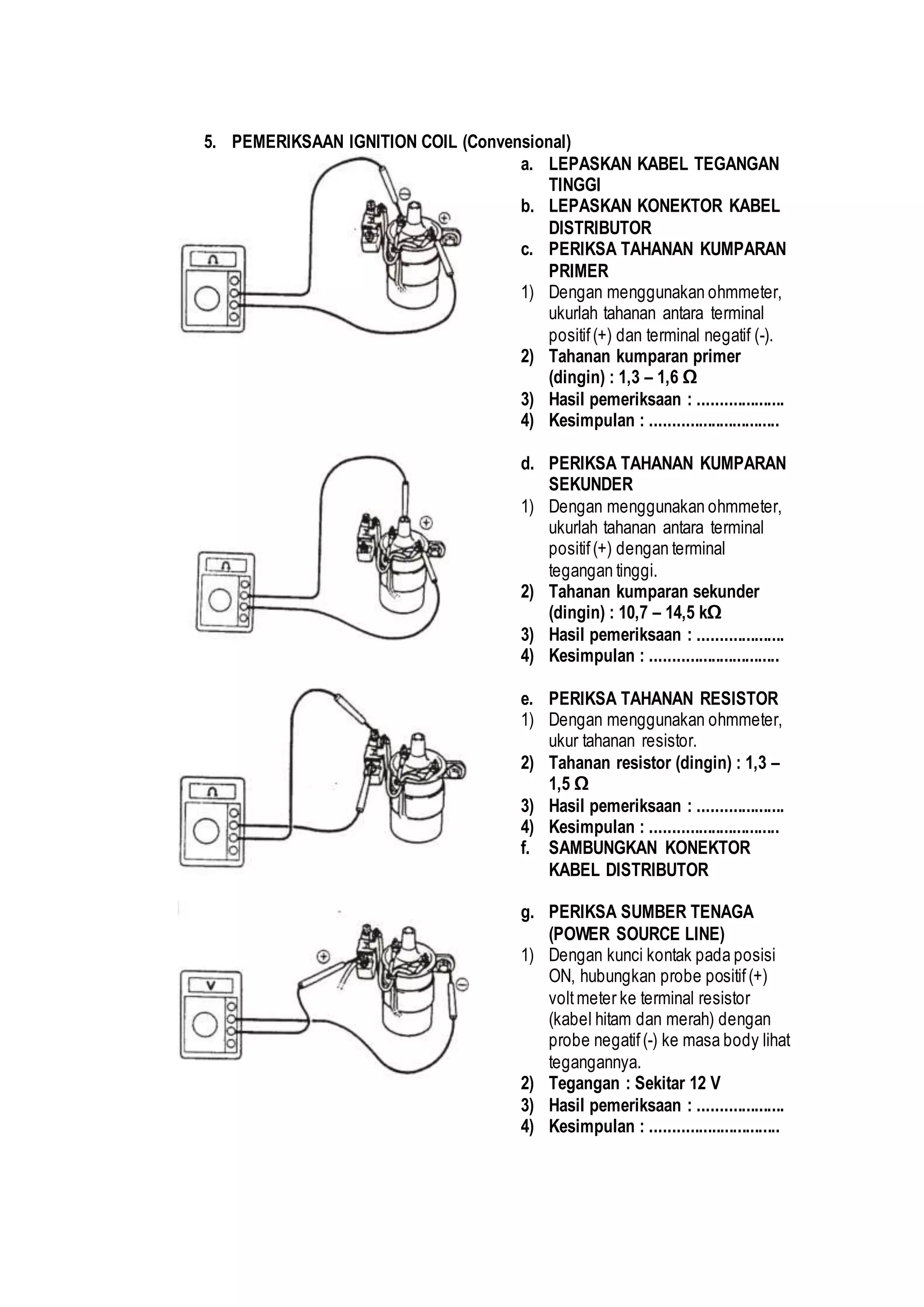 Jobsheet Pemeriksaan Sistem Pengapian Pada Kendaraan | DOCX