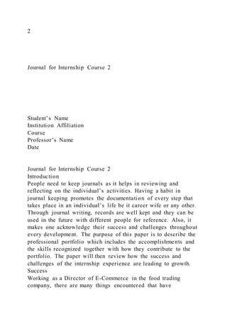 1Journal for Internship Course 3Student’ | PDF
