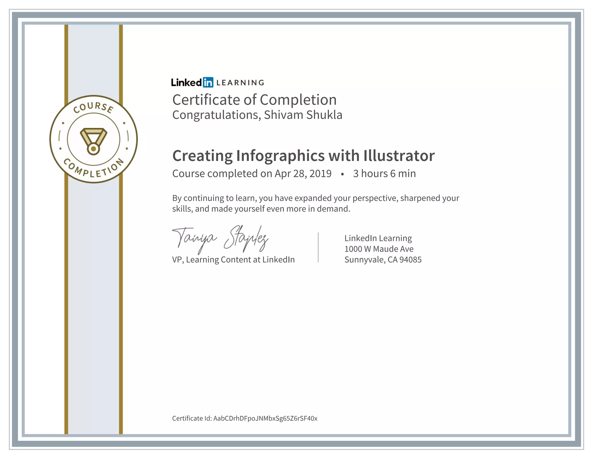 Certificate of completion of creating infographics with illustrator | PDF