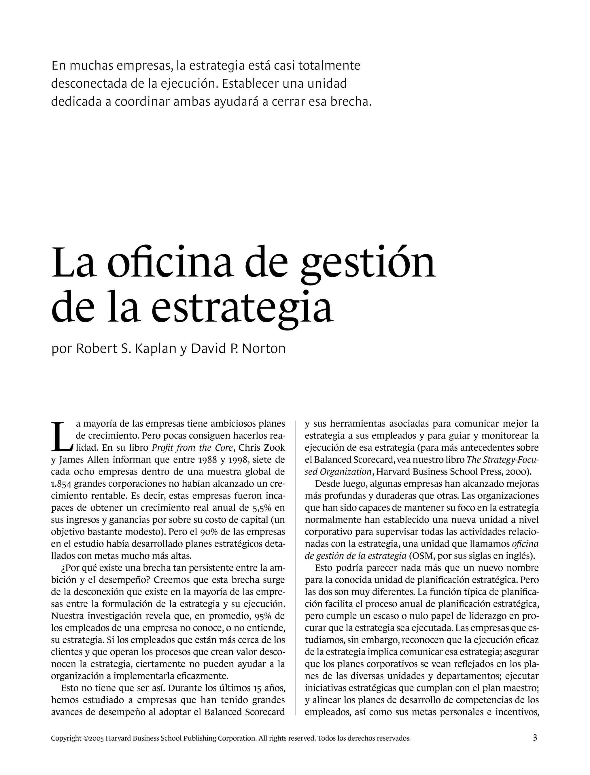 1 Kaplan Y Norton La Oficina De GestióN EstratéGica | PDF