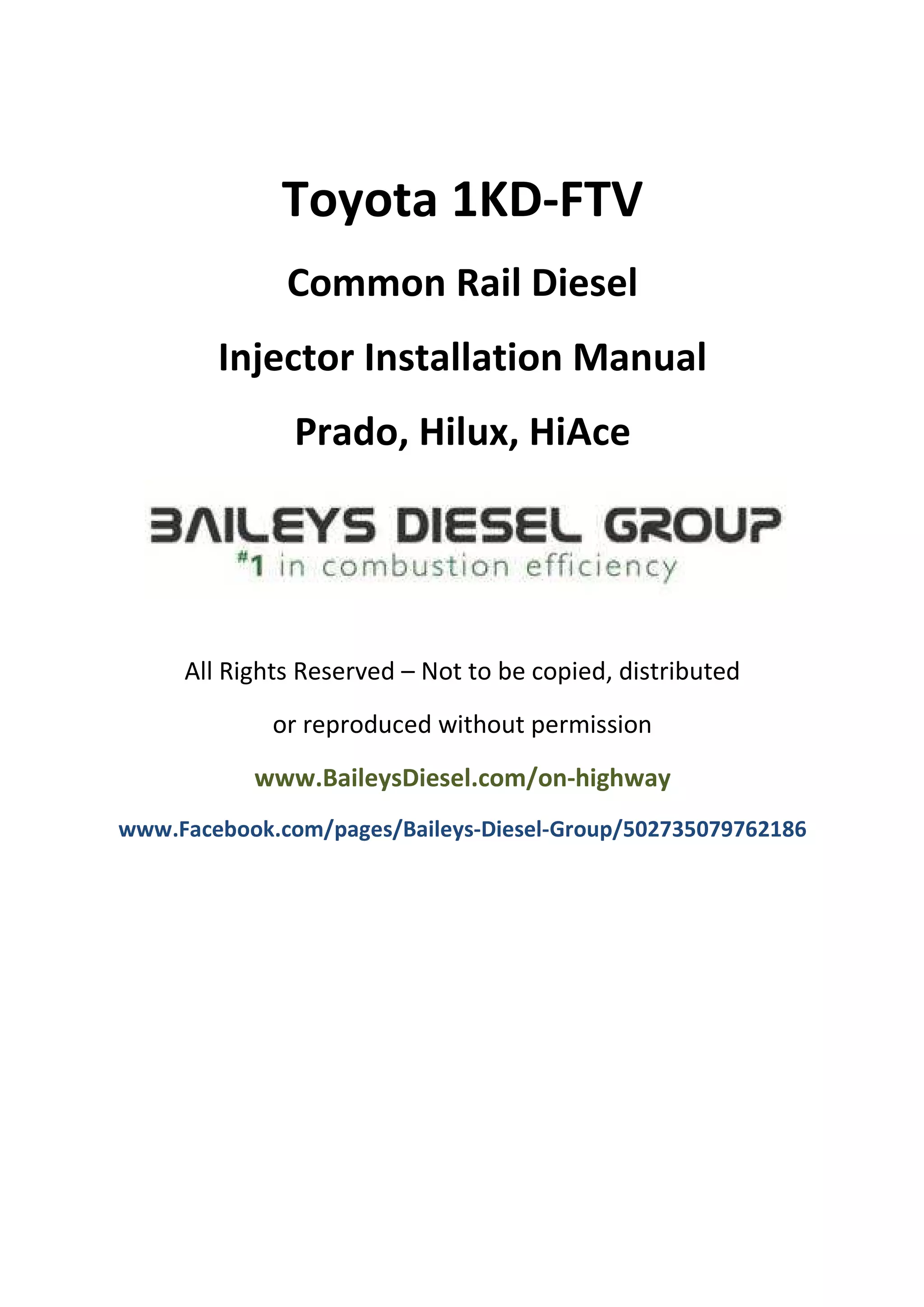 Toyota 1KD-FTV Common Rail Diesel Injector Installation Manual | PDF