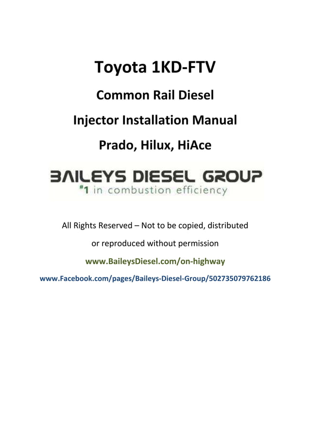Toyota 1KD-FTV Common Rail Diesel Injector Installation Manual | PDF