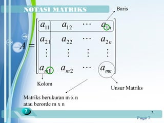 1 KONSEP DAN JENIS MATRIKS, KESAMAAN DUA MATRIKS DAN TRANSPOSE MATRIKS.ppt