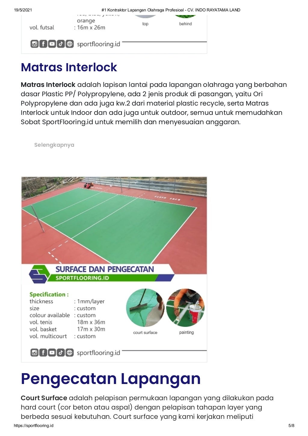 #1 kontraktor lapangan olahraga profesioal cv. indo rayatama land