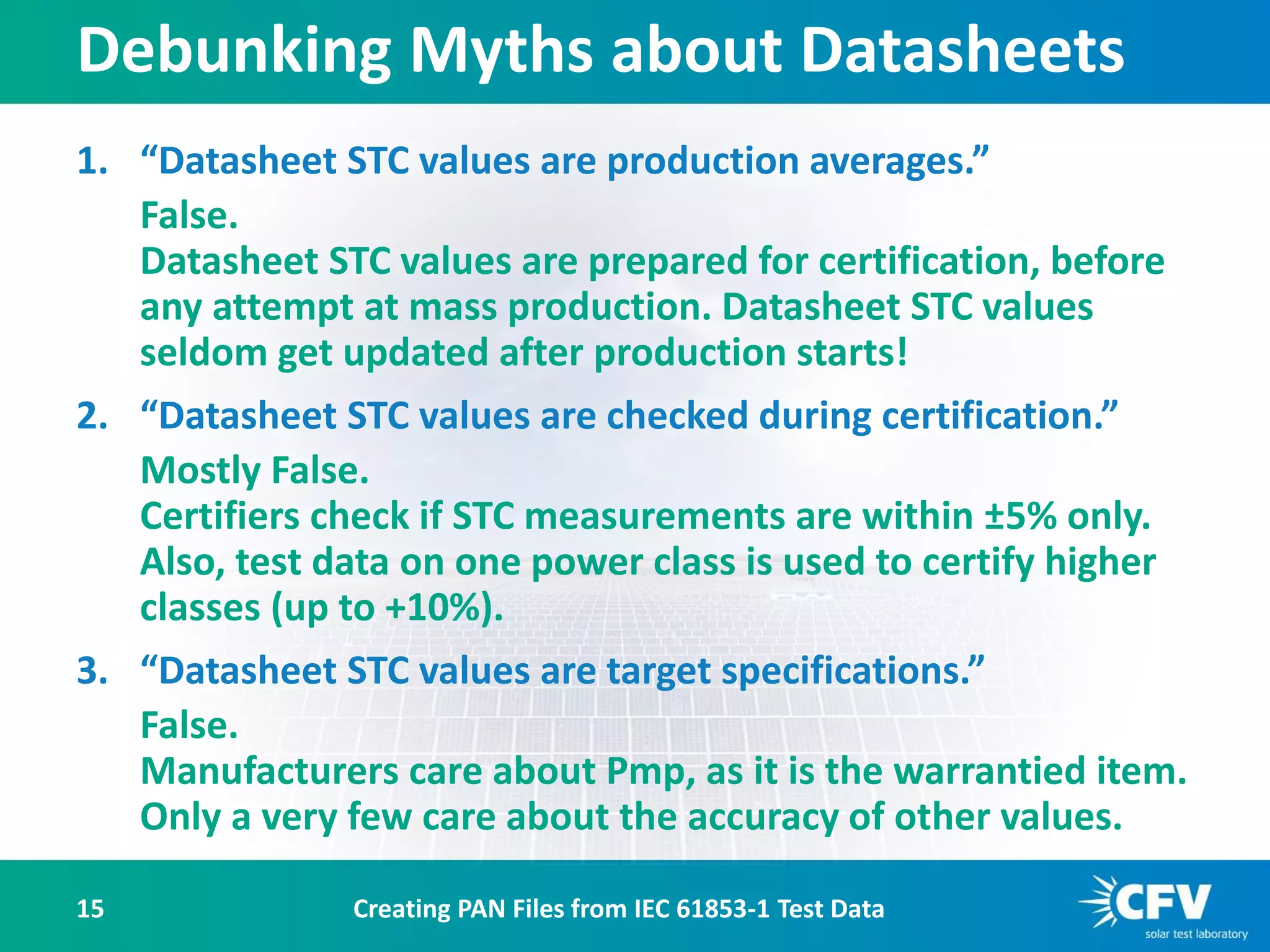 PAN Files from IEC 61853-1 Test Data: Why Using Datasheet I-V Values is ...