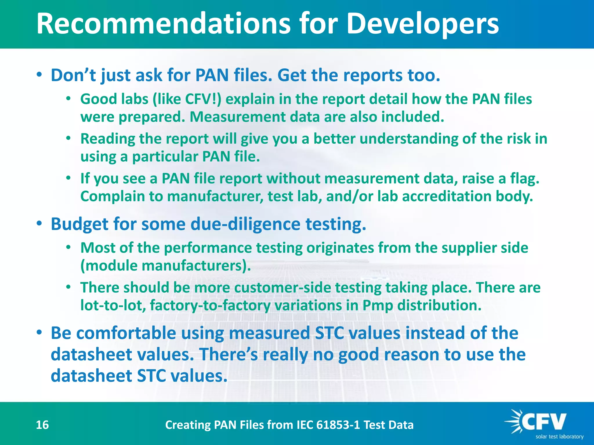 PAN Files from IEC 61853-1 Test Data: Why Using Datasheet I-V Values is ...