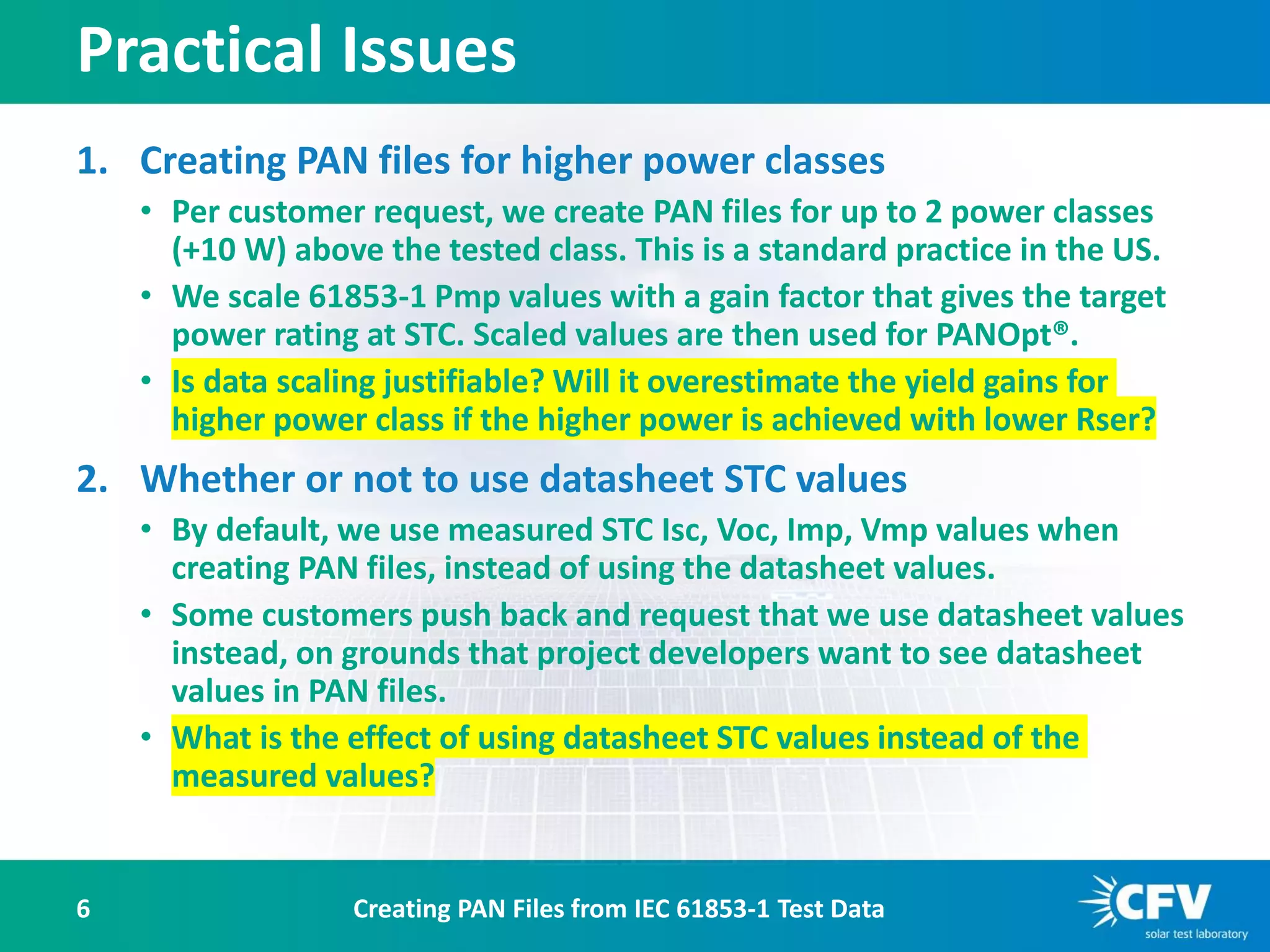PAN Files from IEC 61853-1 Test Data: Why Using Datasheet I-V Values is ...