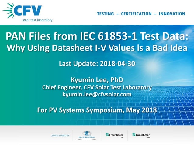 PAN Files from IEC 61853-1 Test Data: Why Using Datasheet I-V Values is ...