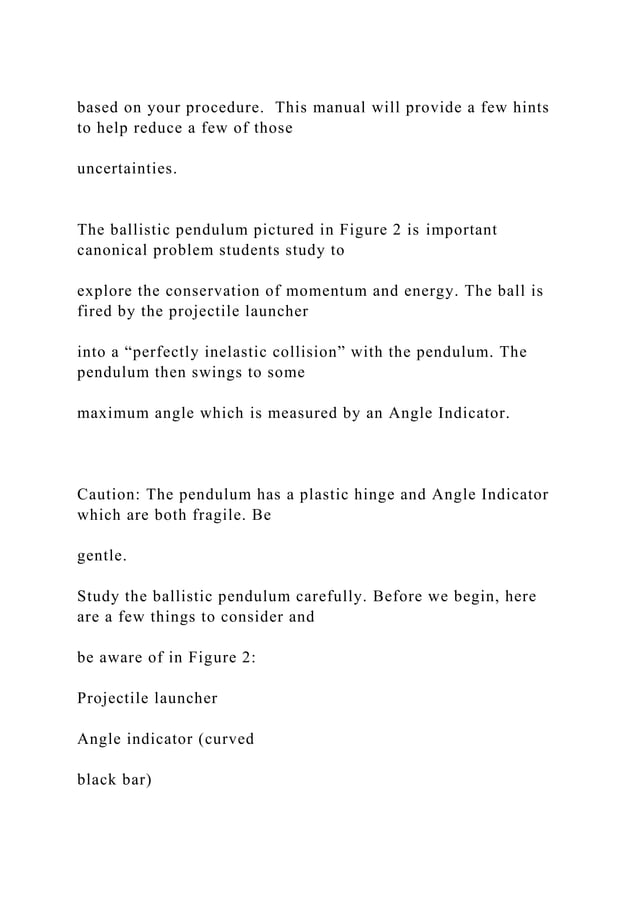 1 Lab 8 -Ballistic Pendulum Since you will be desig.docx