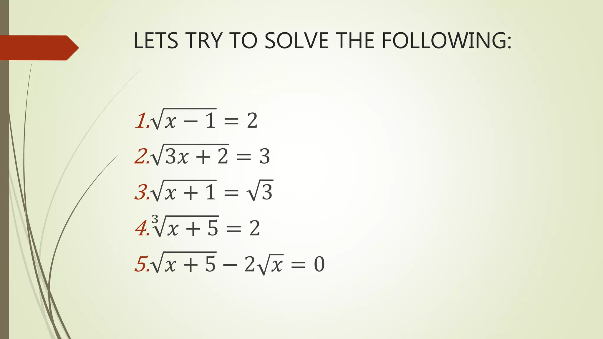 1 lesson 5 equations with radicals | PPT