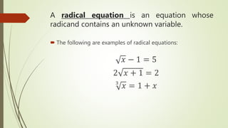 1 lesson 5 equations with radicals | PPTX