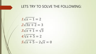 1 lesson 5 equations with radicals | PPTX