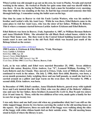 Life's Story of Larkin Andrew Erickson & Ethel Roberts | PDF