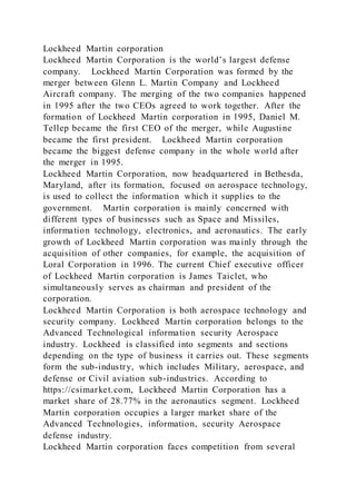 1 Lockheed Martin Corporation Abdussamet Akca | DOCX | Management ...